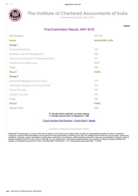 ICAI Exam Results | PDF