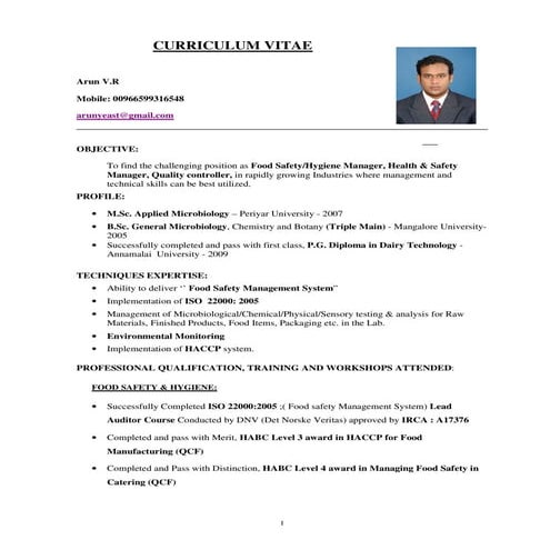 ARUN CURRICULUM VITAE | PDF