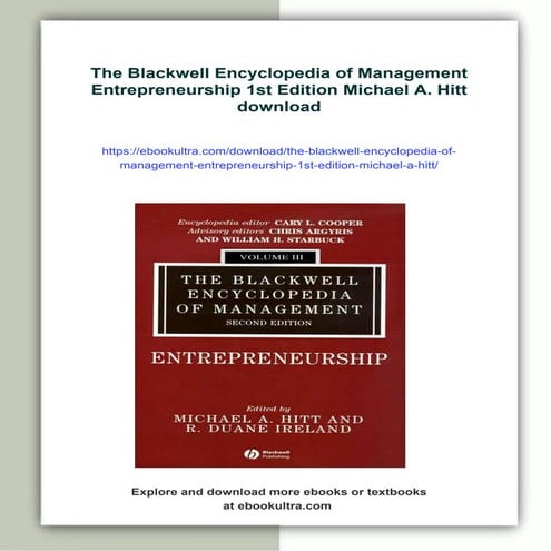 The Blackwell Encyclopedia of Management Entrepreneurship 1st Edition ...
