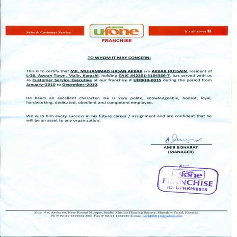 2. Experience Certificate - Ufone | PDF