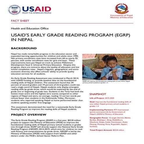 Early Grade Reading fact sheet - 2015 | PDF
