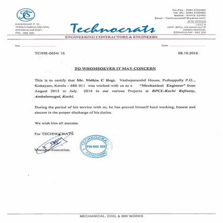 bpcl reference letter | PDF