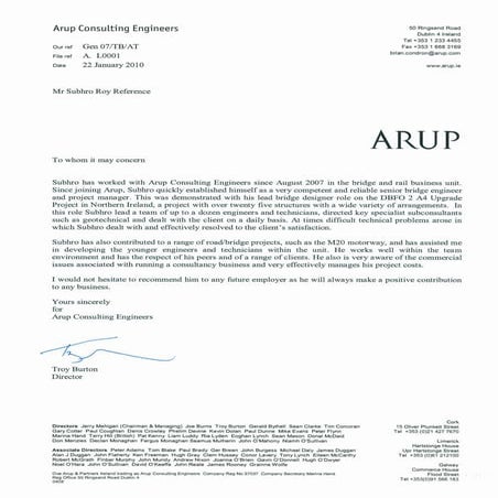 Experience Certificate from Arup Dublin | PDF