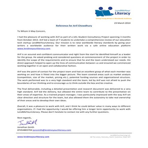 CEO Reference Letter | PDF