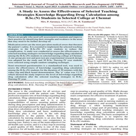 A Study to Assess the Effectiveness of Selected Teaching Strategies ...