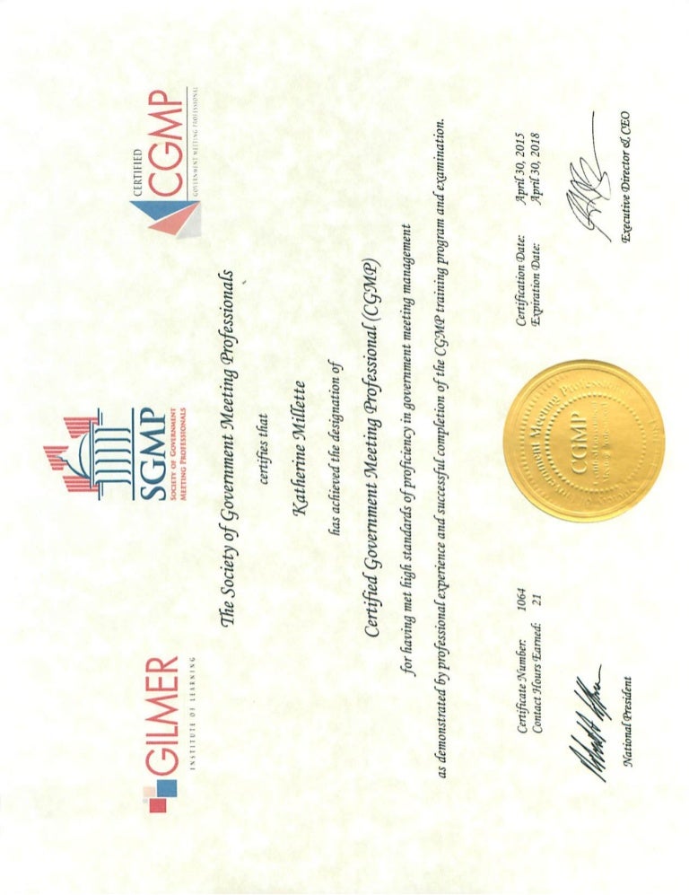 SGMP CGMP certificate 2015