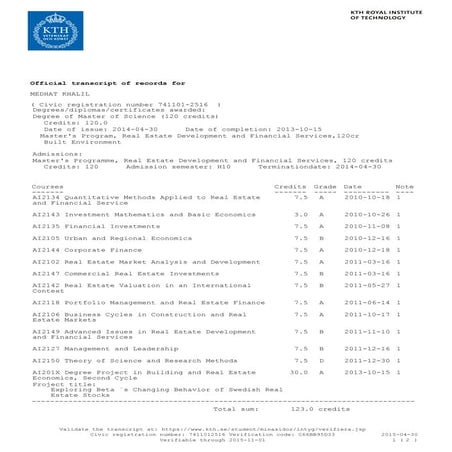 Master's Transcript - Medhat Khalil | PDF