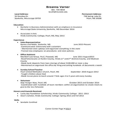 Breanna Varner's Resume16 | DOCX | Business and Finance
