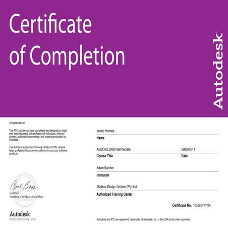 AutoCad Intermediate Certificate | PPT