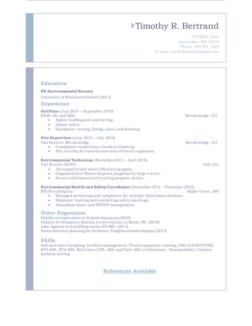 Resume | DOCX | Environmental Services Industry | Industries