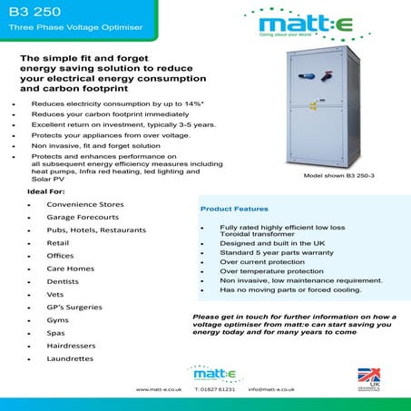 B3 250 Three Phase Voltage Optimisation Unit | PDF
