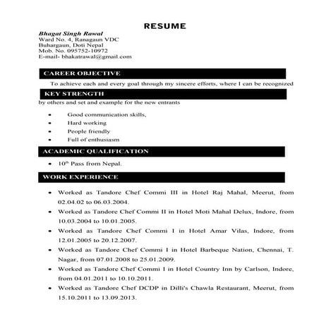 Bhagat Resume. executive chef | PDF