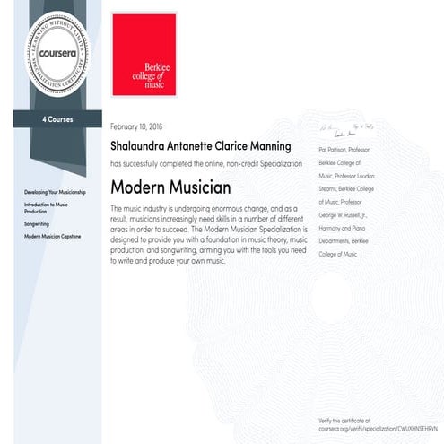 Berklee Modern Musician Specialization | PDF