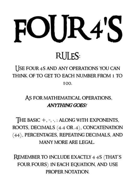 Four Fours Solutions | PDF