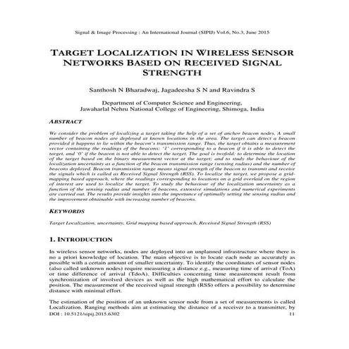 TARGET LOCALIZATION IN WIRELESS SENSOR NETWORKS BASED ON RECEIVED SIGNAL STRENGTH | PDF