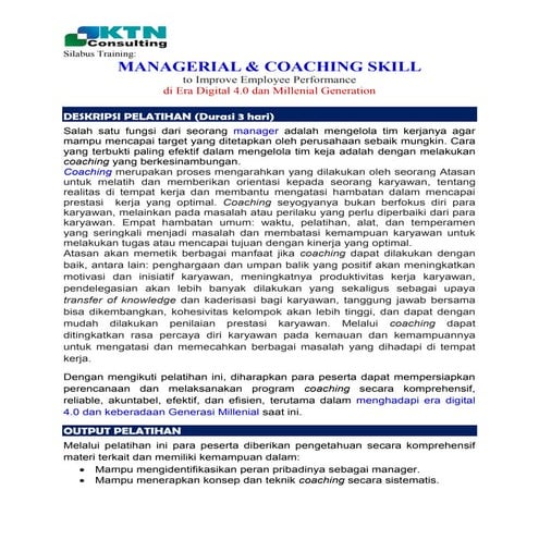 Silabus Training "MANAGERIAL & COACHING SKILL di Era Digital 4.0" | PDF