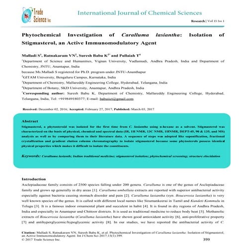 Phytochemical Investigation of Caralluma lasiantha: Isolation of ...