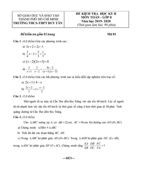 Đề Thi HK2 Toán 8 - THCS Tăng Nhơn Phú B | PDF
