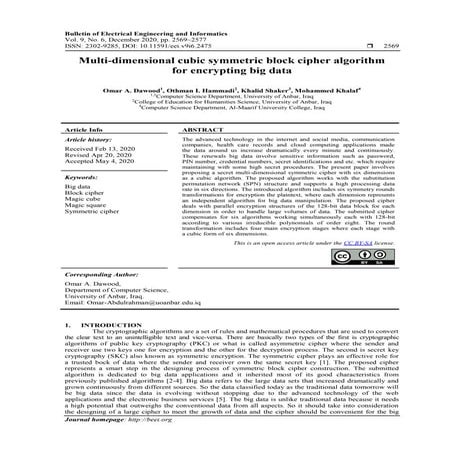 Multi Dimensional Cubic Symmetric Block Cipher Algorithm For Encrypting Big Data Pdf 6736