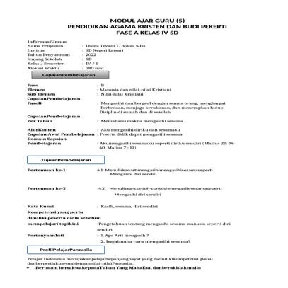 Modul Ajar Agama Kristen Fase A Kurikulum Merdeka | DOCX