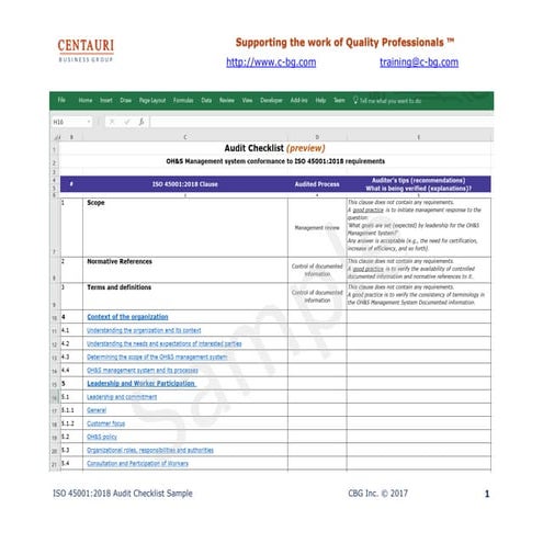 45001.2018.audit.checklist.excel.preview | PDF