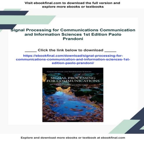 Signal Processing for Communications Communication and Information ...
