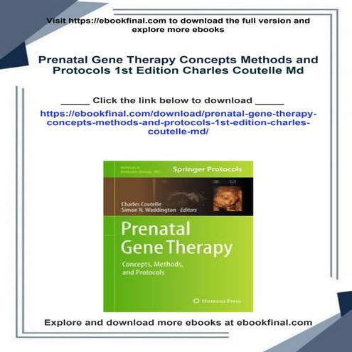 Prenatal Gene Therapy Concepts Methods and Protocols 1st Edition Charles Coutelle Md | PDF