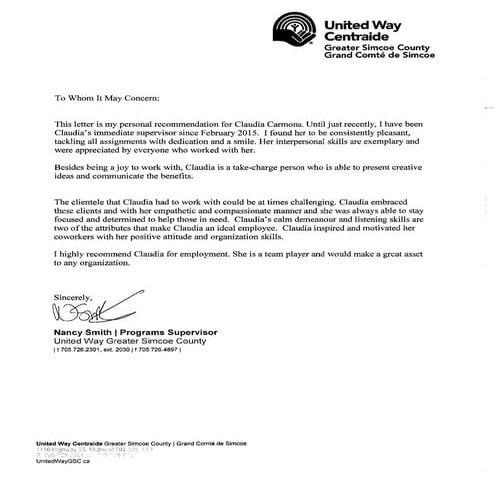 Letter of Reference - United Way | PDF