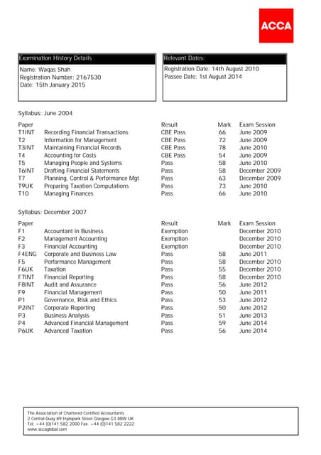 ACCA Exam Status Report | PDF
