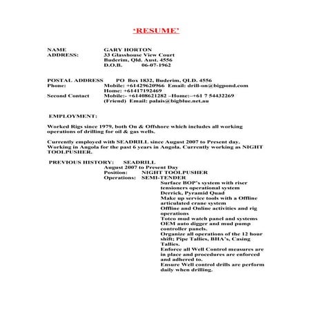 Gary Horton Resume | DOC