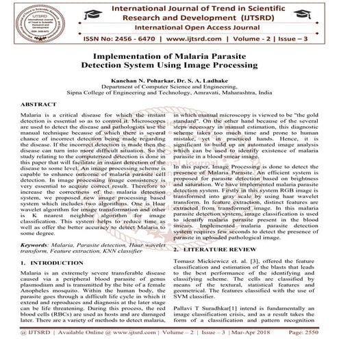 Implementation Of Malaria Parasite Detection System Using Image Processing Pdf