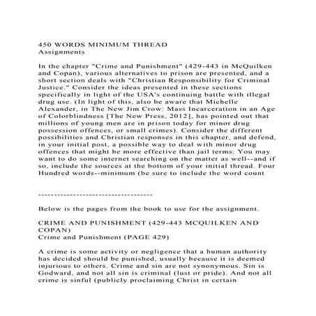 450 WORDS MINIMUM THREADAssignmentsIn the chapter Crime and.docx