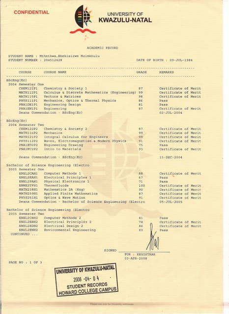 UP academic Record | PDF
