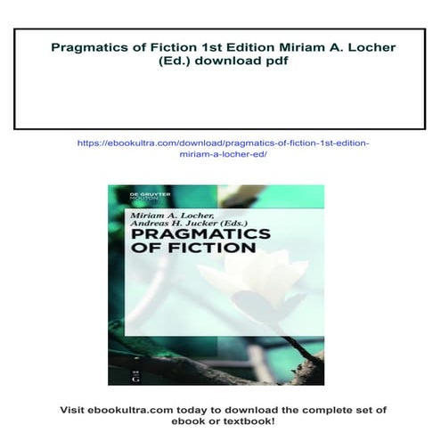 Pragmatics of Fiction 1st Edition Miriam A. Locher (Ed.) | PDF