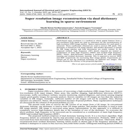Super resolution image reconstruction via dual dictionary learning in sparse environment | PDF