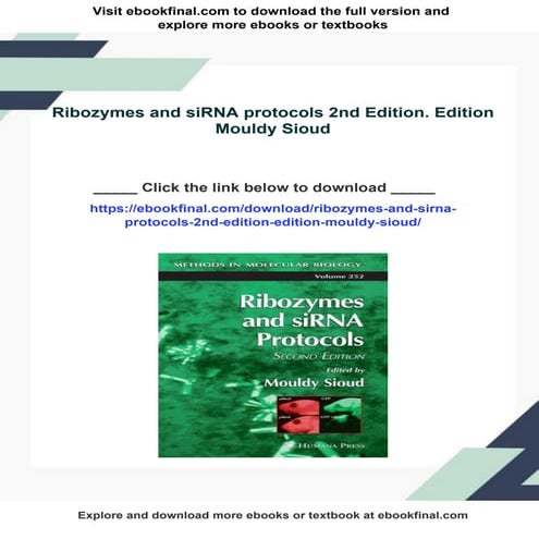 Ribozymes and siRNA protocols 2nd Edition. Edition Mouldy Sioud | PDF