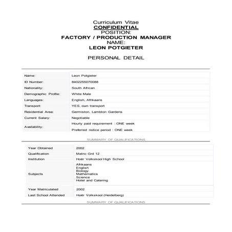 Production manager | DOCX