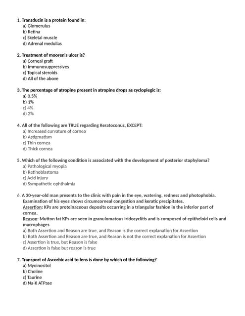 118 ophthalmology Questions & Answers - MCQ | PDF