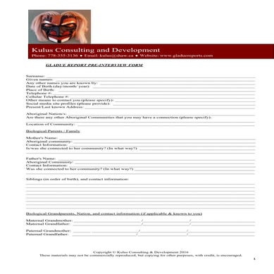 Gladue Report Pre-Interview Form | PDF