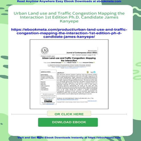 Urban Land use and Traffic Congestion Mapping the Interaction 1st ...