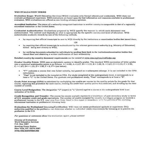 Wes - Credential evaluation report 2015 | PDF