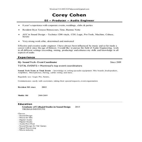 Cv - - Corey Cohen | DOCX