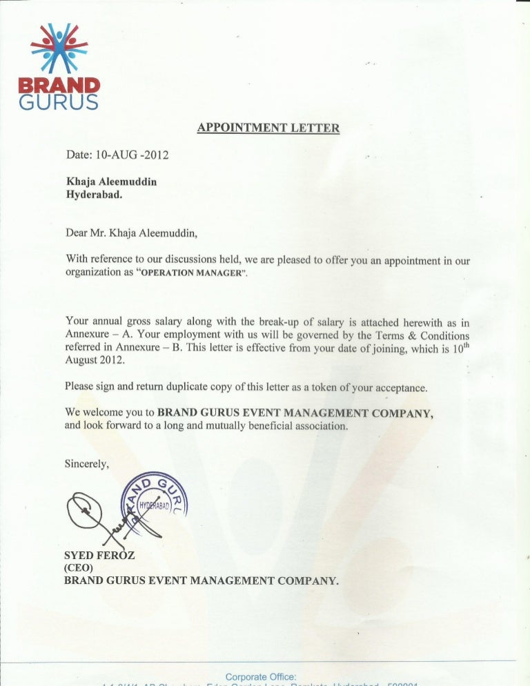 Appointment Letter