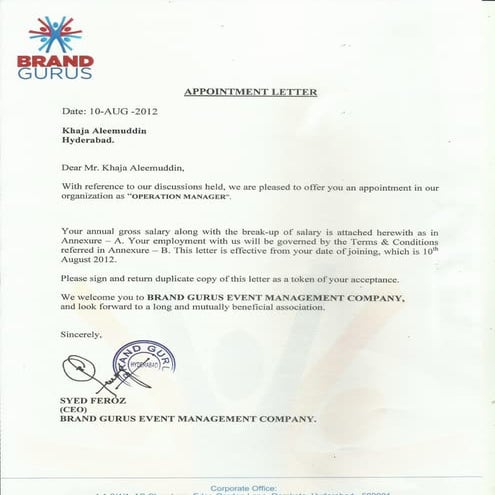 Appointment Letter | PDF