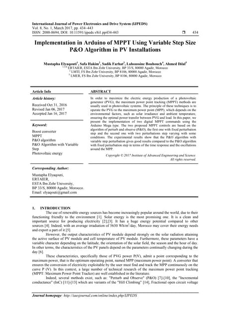 Implementation In Arduino Of Mppt Using Variable Step Size Pando Algorithm In Pv Installations Pdf
