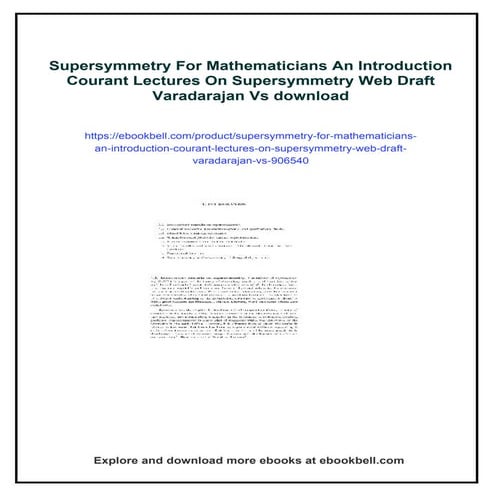 Supersymmetry For Mathematicians An Introduction Courant Lectures On ...