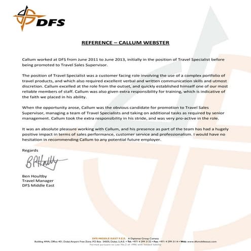 DFS Middle East - Reference Letter | PDF