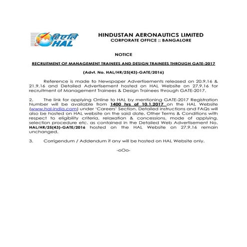 hal notice for recruitment | PDF