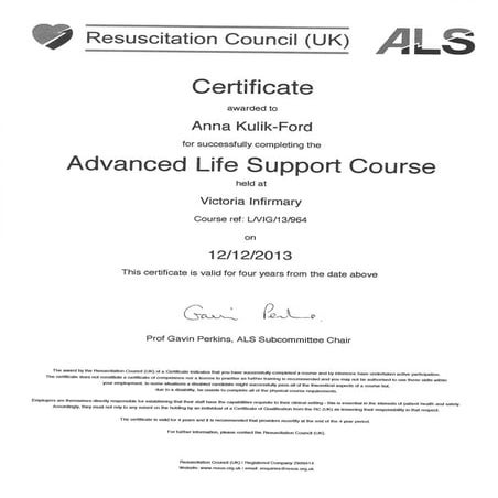 Resuscitation Council UK - Advanced Life Support Course | PDF