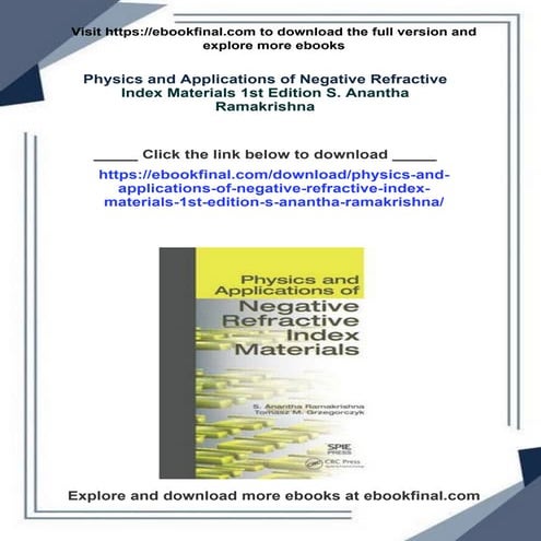 Physics and Applications of Negative Refractive Index Materials 1st Edition S. Anantha ...